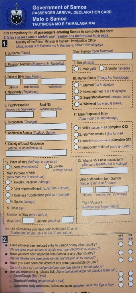 Samoa Passenger Arrival Card: What You Need to Know - Samoa Pocket Guide